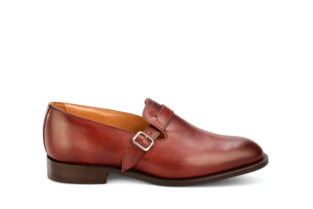 Niles Single Buckle Loafer - Burgundy Burnished – R E Tricker Ltd