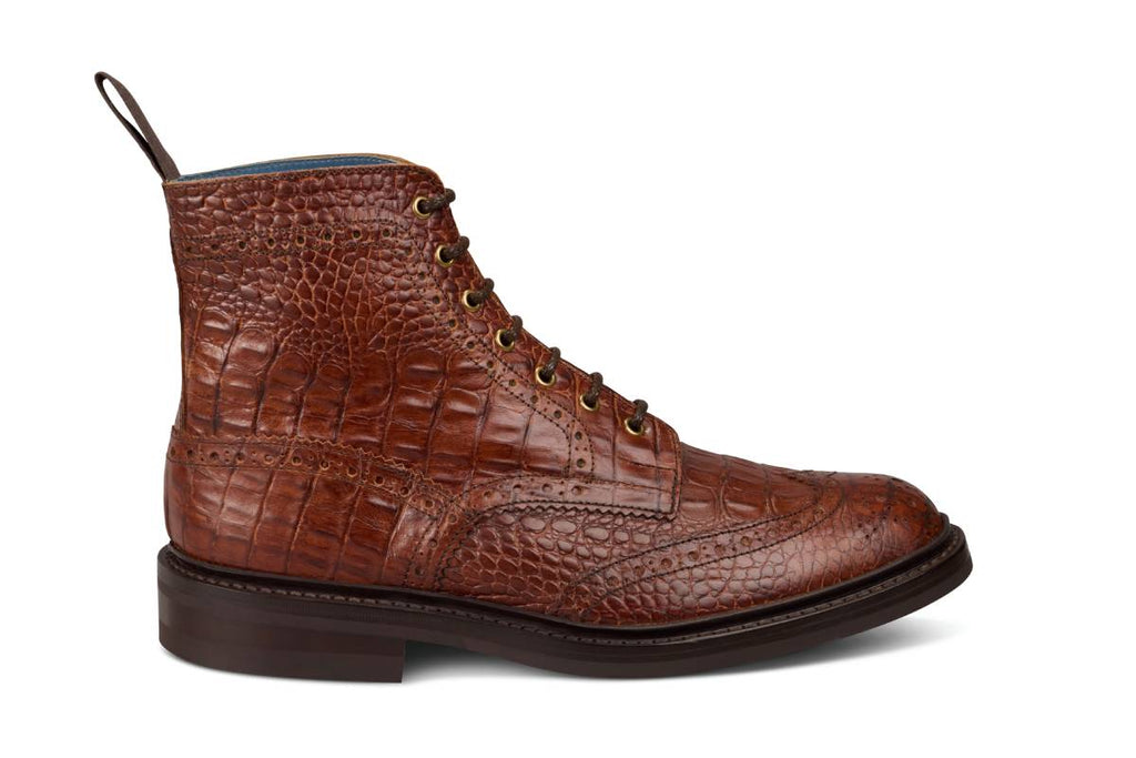 Stow Country Boot - Brown Mock Croc – R E Tricker Ltd