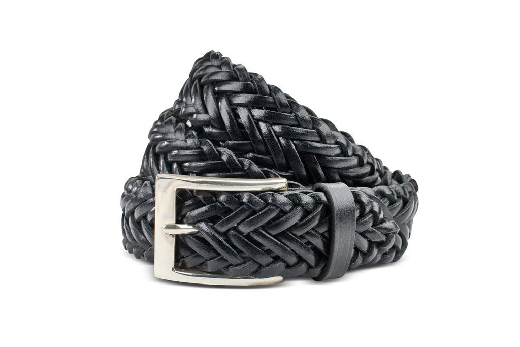 TRICKER'S LEATHER PLAITED BELT - Black – R E Tricker Ltd